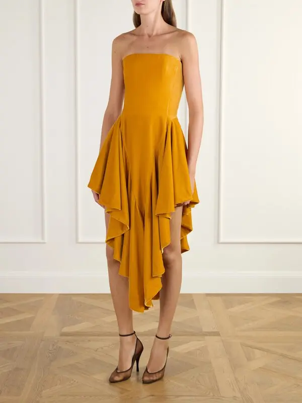 Alaïa Asymmetric Ruffled Velvet Midi Dress