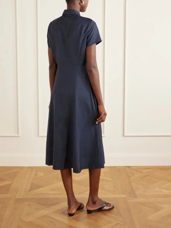 Theory Belted Pleated Satin Midi Dress