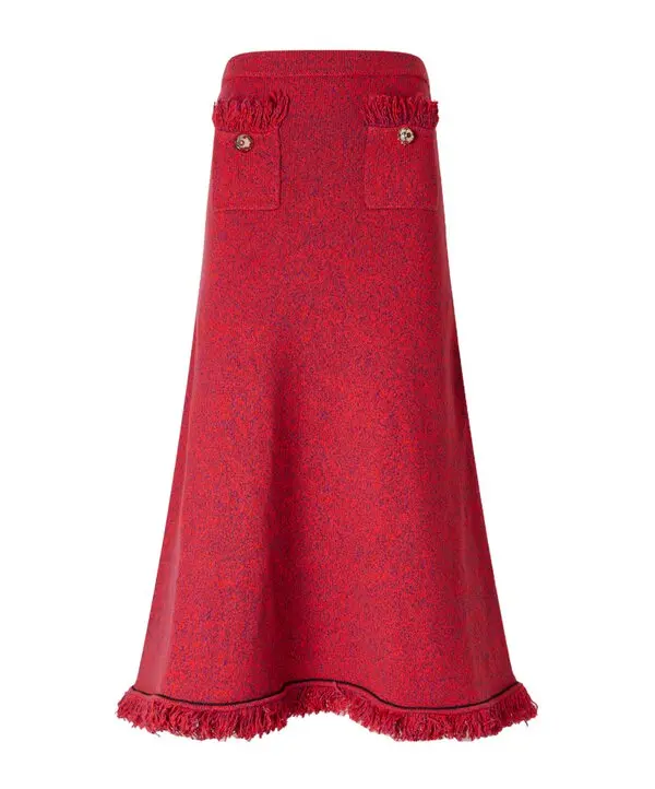 SELF-PORTRAIT Knit Midi Skirt - Red