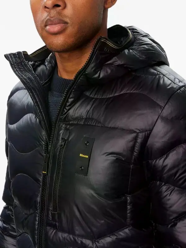 BLAUER. Wave Quilted Hooded Jacket - Blue