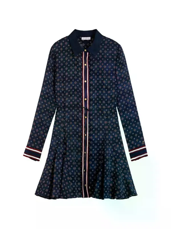Tommy Hilfiger Monogram-print Belted Mini Shirt Dress - Blue