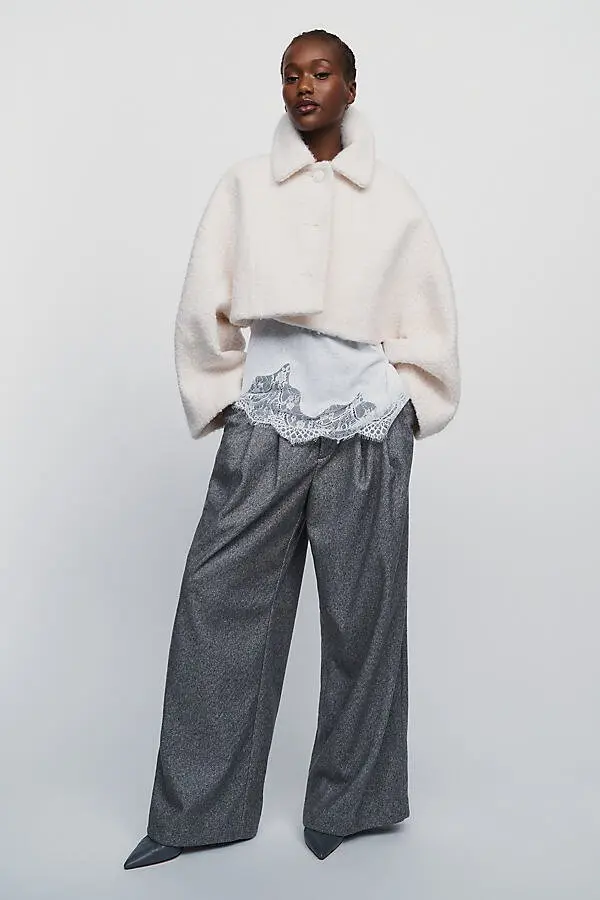 Maeve Boxy Micro Coat Jacket - Ivory