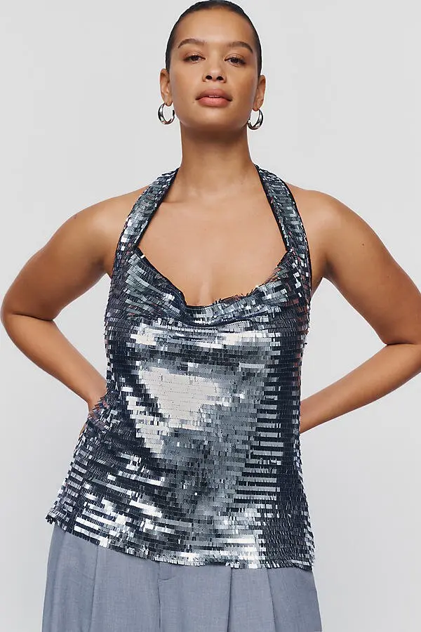 Anthropologie Sequ Chamail Halter Top - Silver