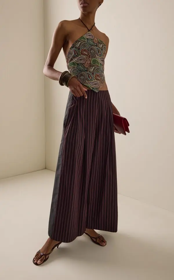 Chan Luu Techno Taffeta Half-half Wide-leg Trousers