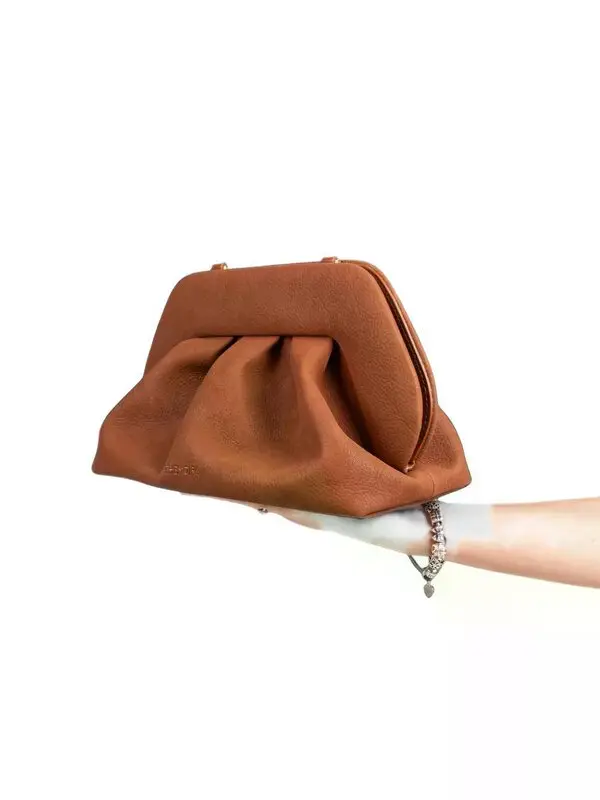THEMOIRE Medium Bios Ruched Clutch Bag - Brown