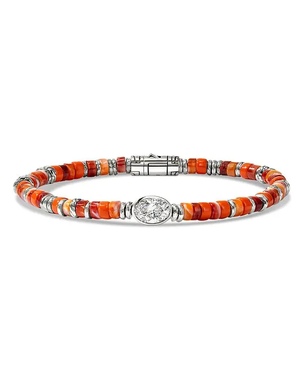 John Hardy Sterling Jh Lovestruck Spiny Oyster Shell & Lab Grown Diamond Heishi Bead Bracelet - Silver