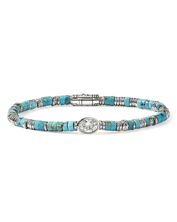 John Hardy Sterling Jh Lovestruck Turquoise & Lab Grown Diamond Heishi Bead Bracelet - Silver