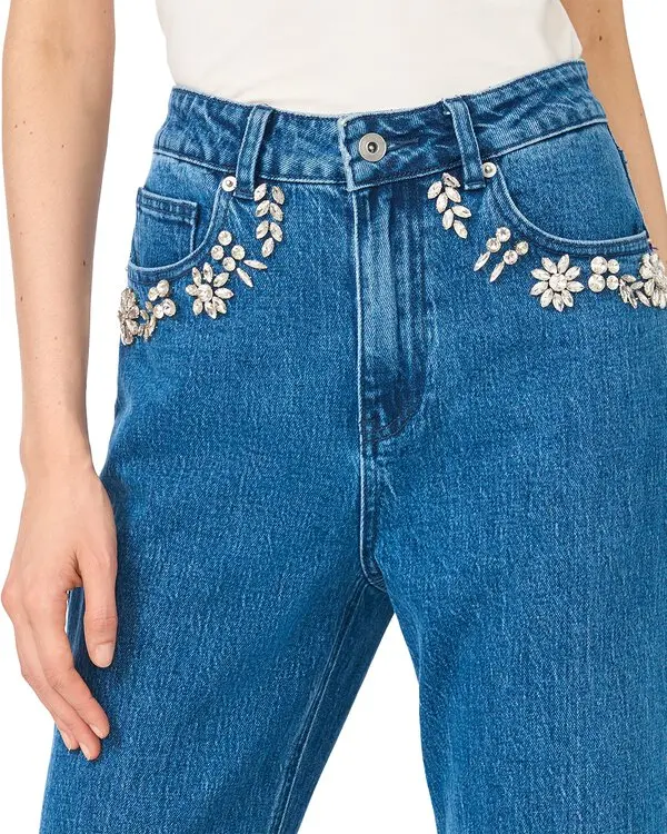 CECE DUPRAZ High Rise Embellished Pocket Straight Leg Jeans