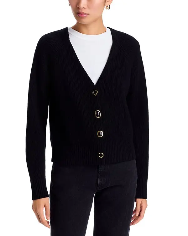 Veronica Beard Sesali Merino Wool & Cashmere V Neck Cardigan - Black