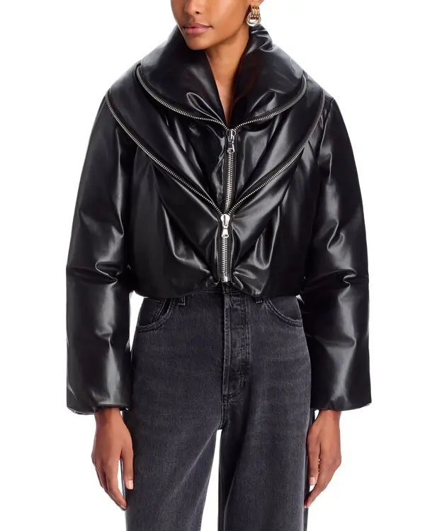 L'AGENCE Vail Zipper Faux Leather Puffer Jacket