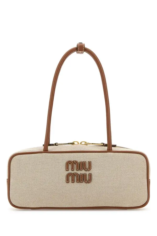 Miu Miu Beau Shoulder Handbag In Canvas With Calf Leather - Multicoloured