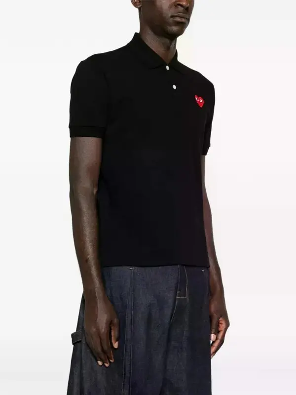 Play Comme Des Garcon Heart-patch Piqué Polo Shirt - Black