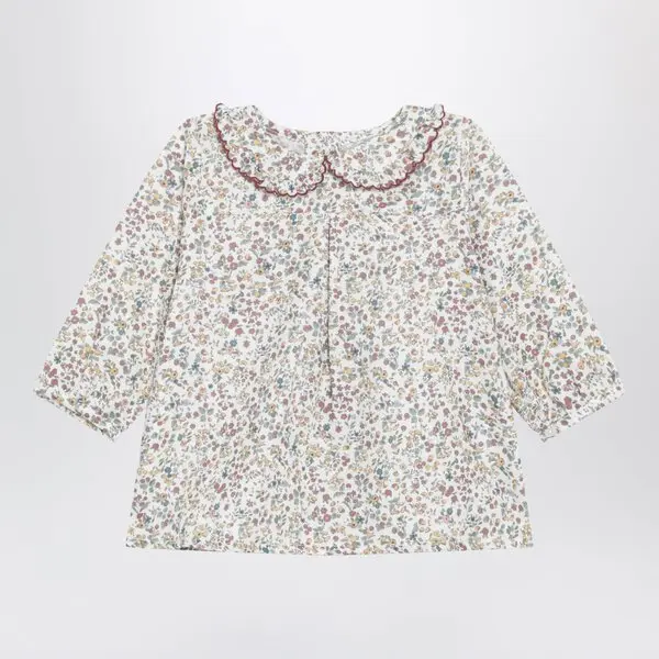 MARIELLA FERRARI Floral Cotton Shirt With Scalloped Collar & Contrast Trim - Multicolor