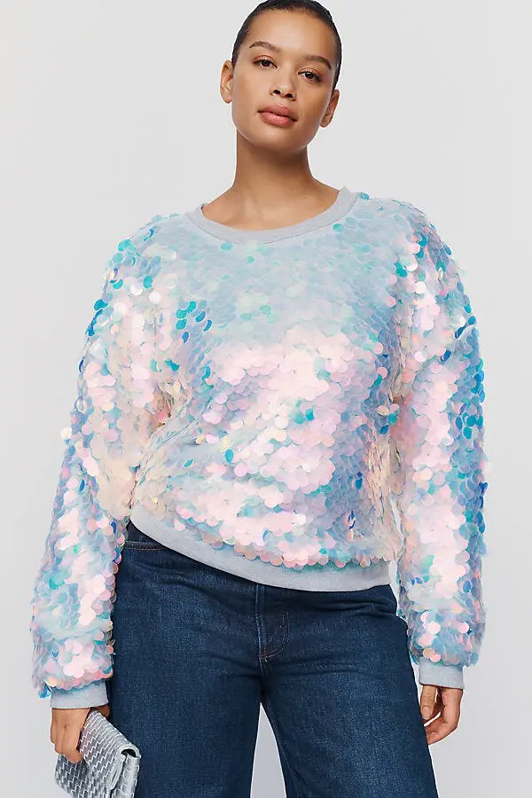 Maeve Sequed Crew Neck Sweatshirt - Multi Metallic