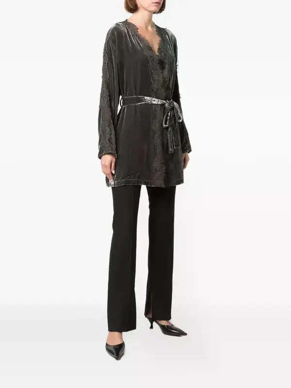 Gold Hawk Lace-trim Belted Dressing Gown