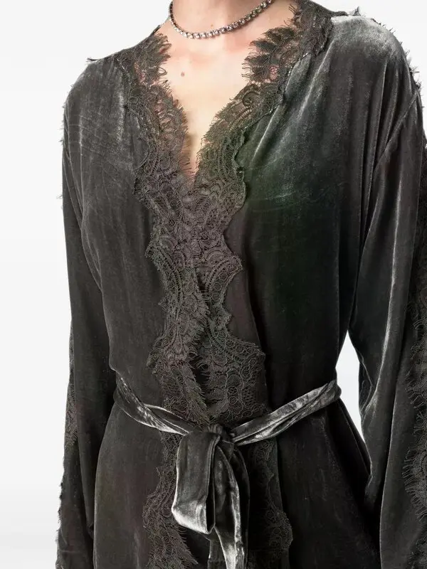 Gold Hawk Lace-trim Belted Dressing Gown