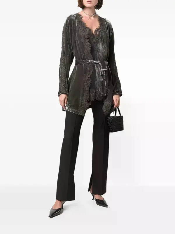 Gold Hawk Lace-trim Belted Dressing Gown - Grey