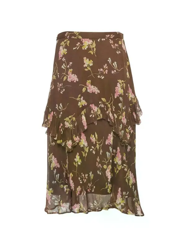 Polo Ralph Lauren Floral-print Ruffled Midi Skirt - Brown
