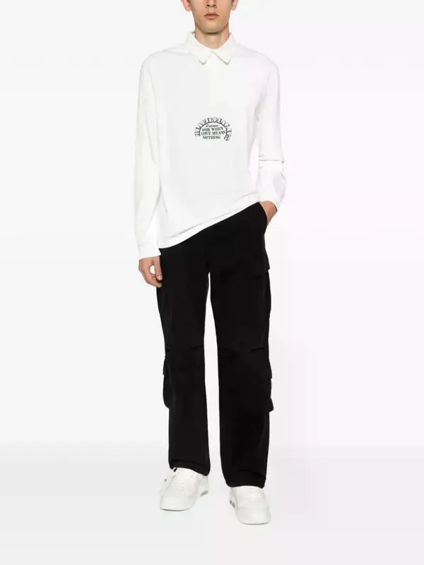 PALMES Slogan-print Long-sleeved Polo Shirt