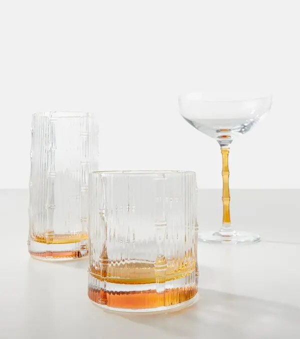 La DoubleJ Bamboo Set Of 2 Crystal Tumblers