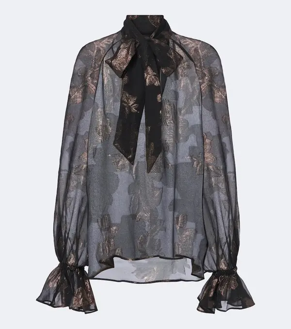 Etro Tie-neck Silk-blend Fil Coupé Blouse - Multicoloured