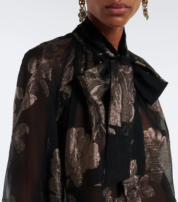 Etro Tie-neck Silk-blend Fil Coupé Blouse