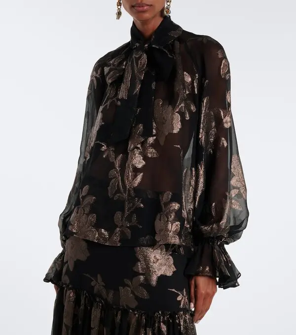 Etro Tie-neck Silk-blend Fil Coupé Blouse