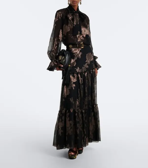 Etro Tie-neck Silk-blend Fil Coupé Blouse