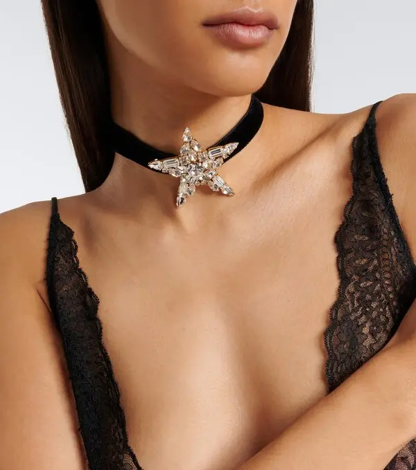 Dolce & Gabbana Star Embellished Velvet Choker