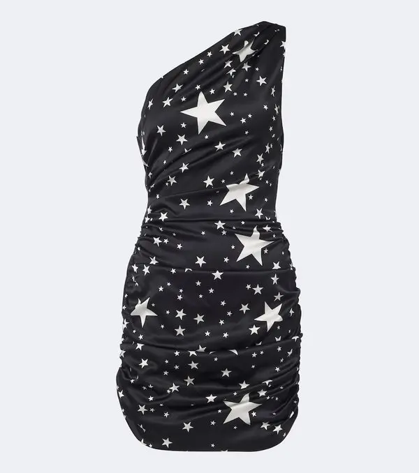 Dolce & Gabbana One-shoulder Printed Silk-blend Minidress - Black