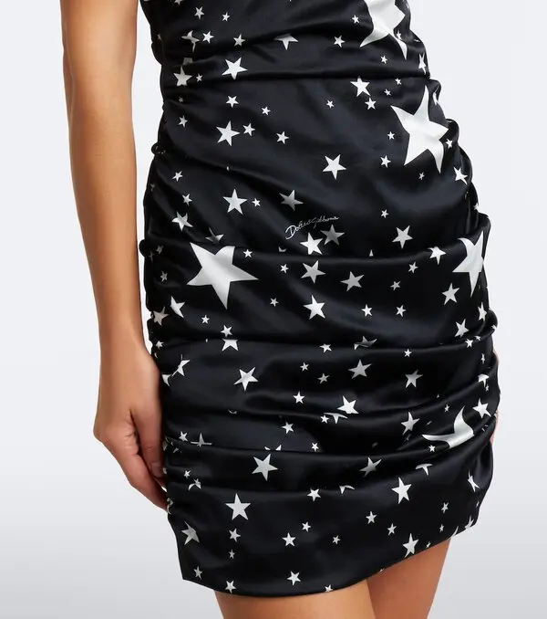Dolce & Gabbana One-shoulder Printed Silk-blend Minidress
