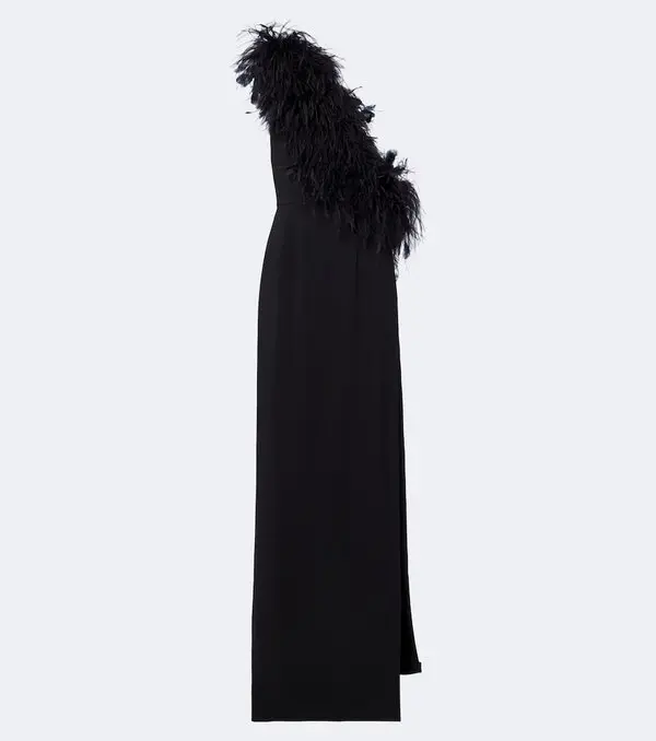 Dolce & Gabbana Feather-trimmed One-shoulder Gown - Black