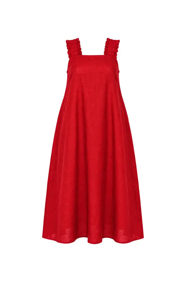 Adrift Clothing Clare Linen Sun Dress In Chilli