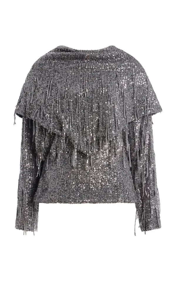 Bevza Solar Sequined Satin Top - Silver