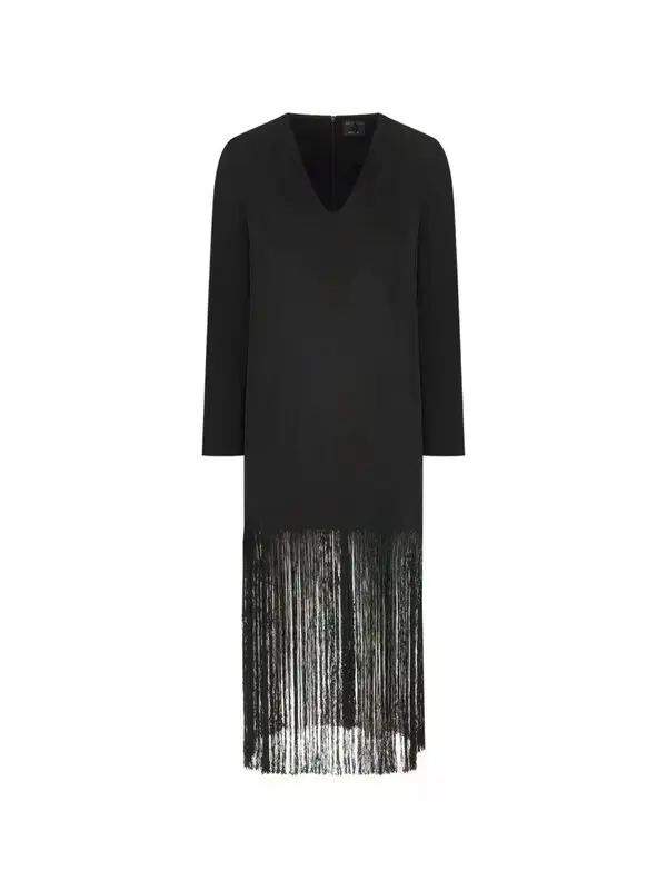 Antonelli Firenze Fringe-trim V-neck Midi Dress - Black