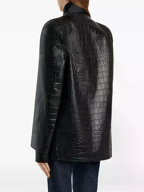 Khaite Sadie Coat In Croc-embossed Leather