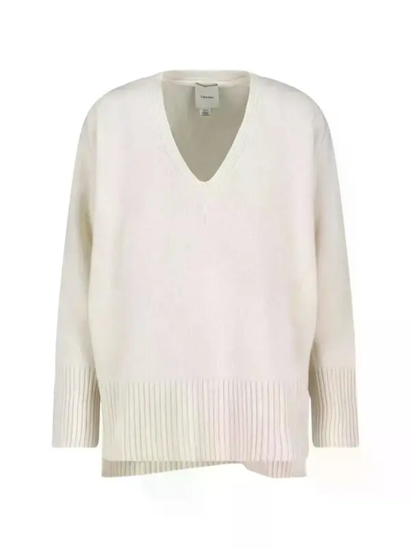Calvin Klein V-neck Ribbed-trim Sweater - Neutrals