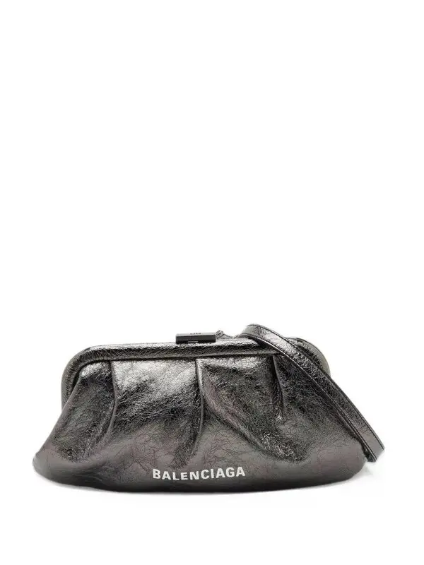 Balenciaga Xs Cloud Leather Clutch Bag - Silver