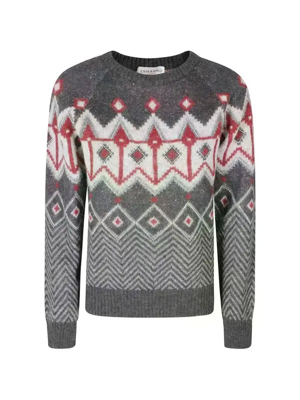 ERMANNO FIRENZE Geometric-pattern Sequin-embellished Sweater - Grey
