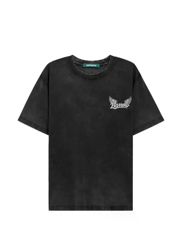 BARROW Graphic-print Acid-wash T-shirt - Black