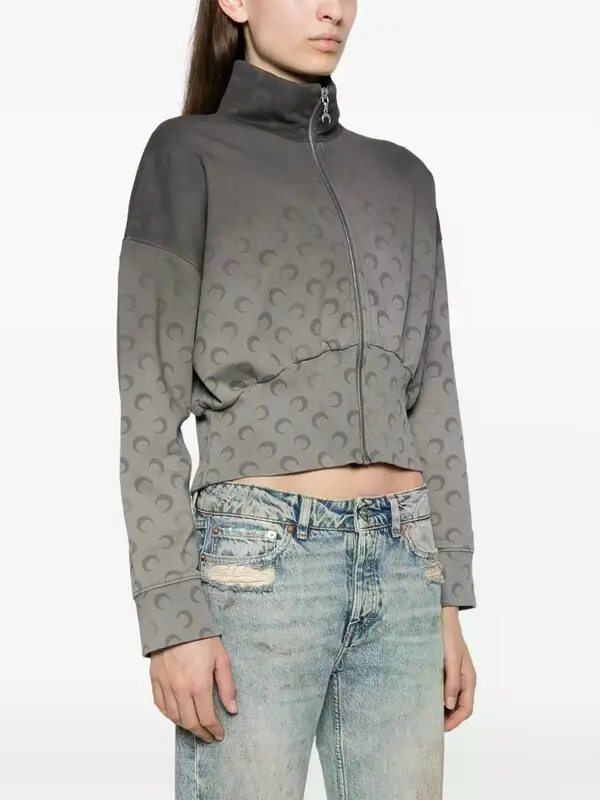 MARINE SERRE Faded Moon Zipped Sweatshirt - Grey