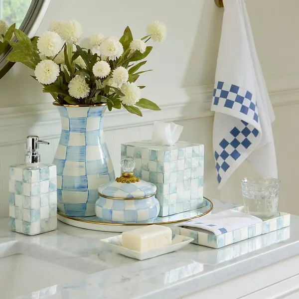 MACKENZIE-CHILDS Sky Check Boutique Tissue Box Cover