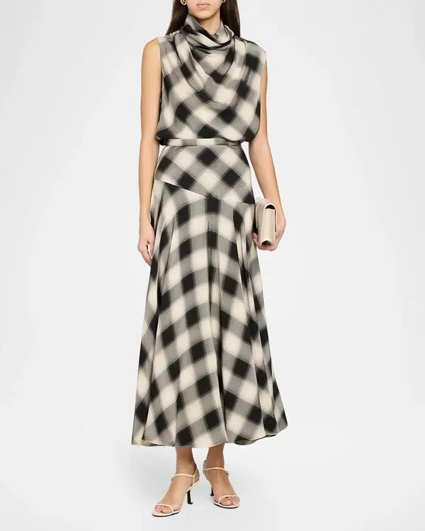 Adam Lippes Tess Ombre Check Asymmetric Midi Skirt