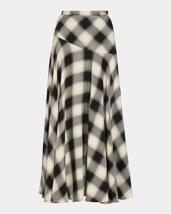 Adam Lippes Tess Ombre Check Asymmetric Midi Skirt