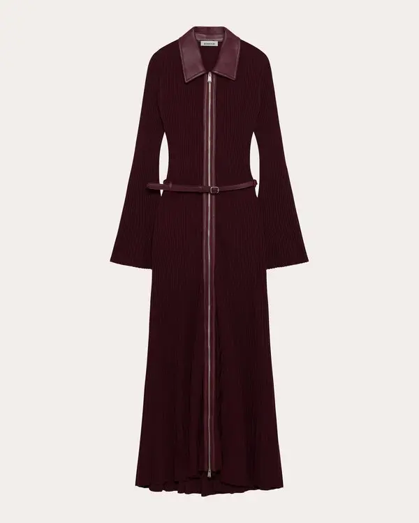 Simkhai Ismelle Knit Collared Zip-front Midi Dress - Red