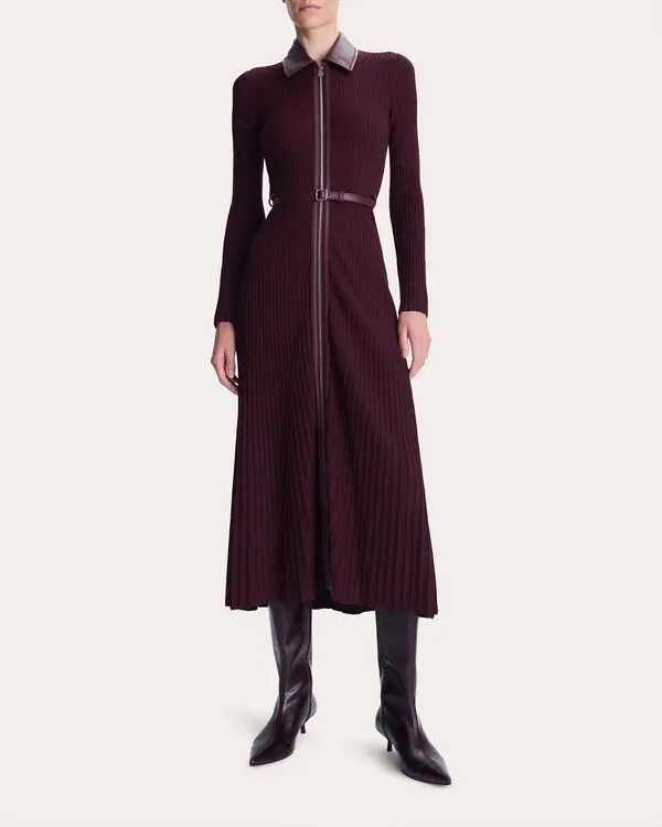 Simkhai Ismelle Knit Collared Zip-front Midi Dress