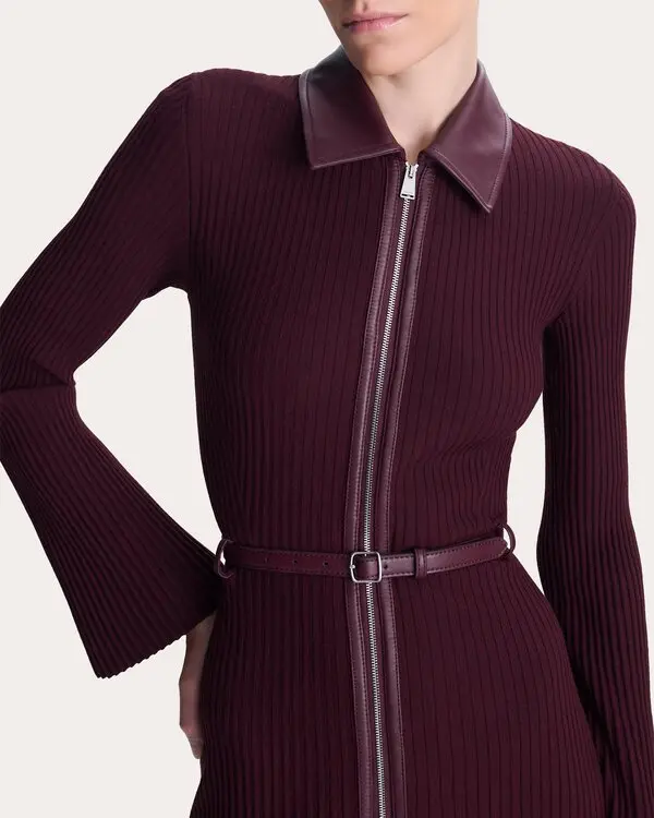 Simkhai Ismelle Knit Collared Zip-front Midi Dress