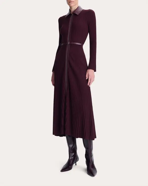 Simkhai Ismelle Knit Collared Zip-front Midi Dress