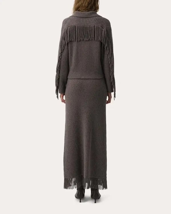Simkhai Natalia Wool Fringe Polo Sweater