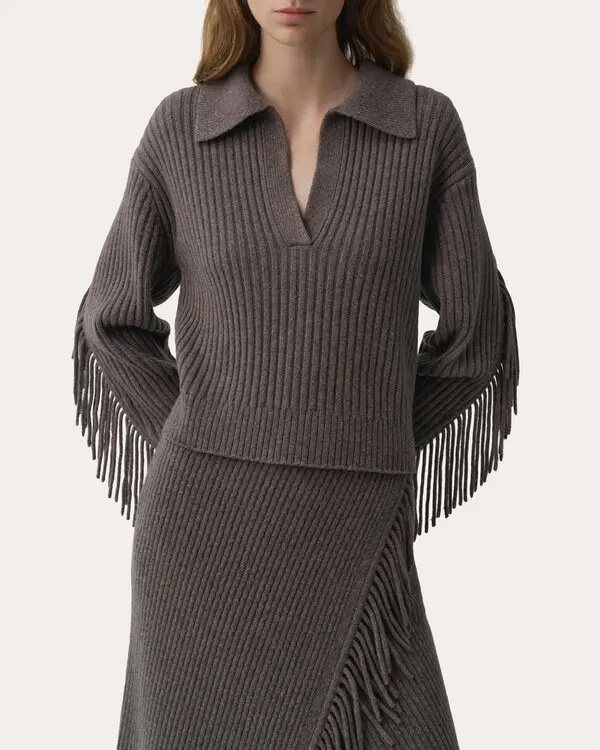 Simkhai Natalia Wool Fringe Polo Sweater